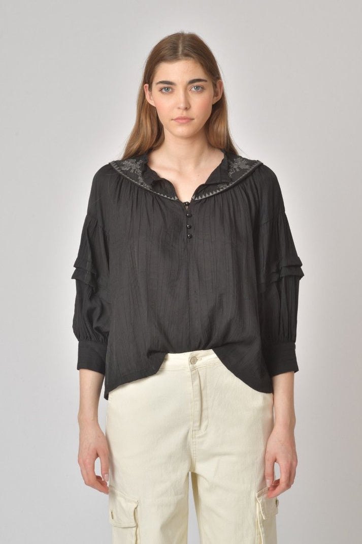 ABIGAIL BLOUSE - BLACK/KHAKI – Mint'd Fashion